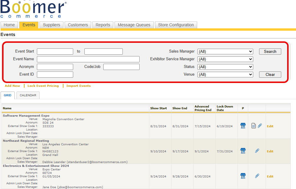 Search for an Event – Boomer Commerce