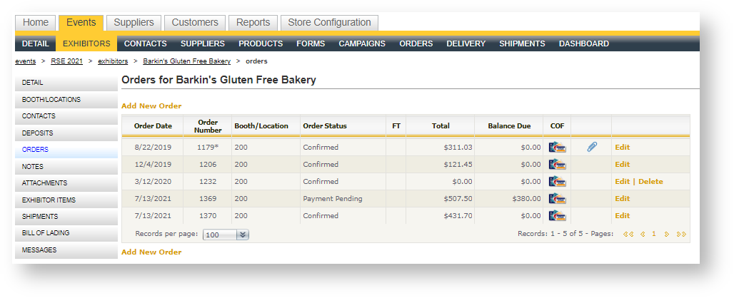 Orders Under an Exhibitor – Boomer Commerce