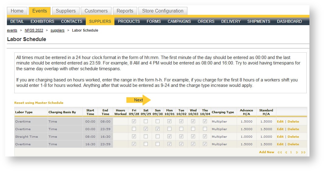 Edit Labor Schedules – Boomer Commerce
