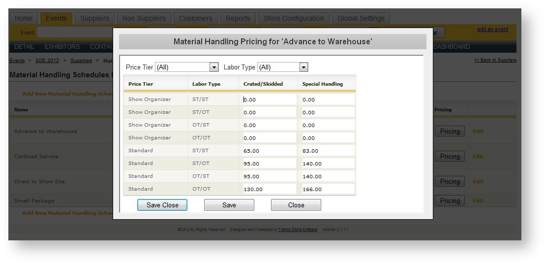 Edit Material Handling Pricing – Boomer Commerce