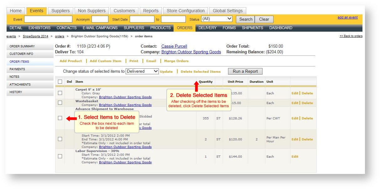 Order Items Grid Boomer Commerce