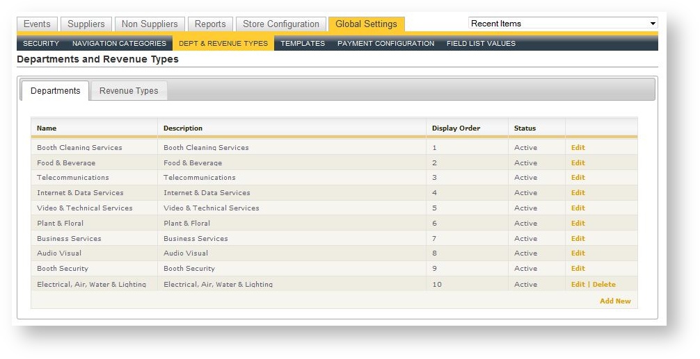 Dept and Revenue Types – Boomer Commerce