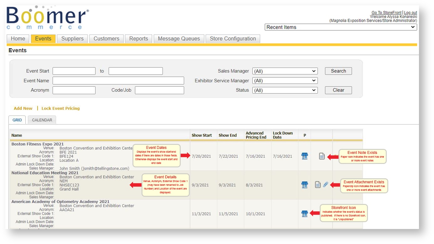 Events Grid – Boomer Commerce