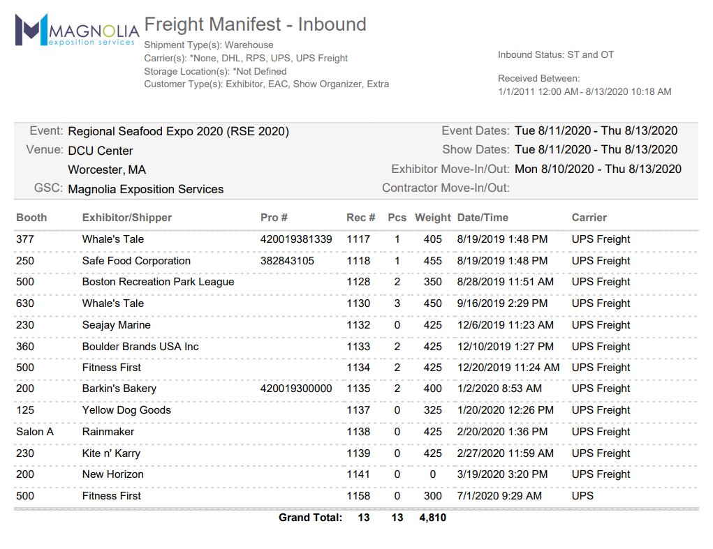 Freight Manifest – Boomer Commerce