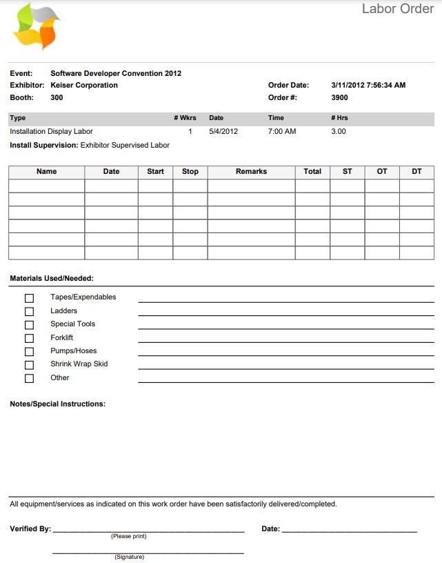 Labor Order – Boomer Commerce