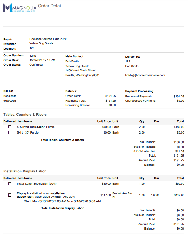 Order Detail – Boomer Commerce